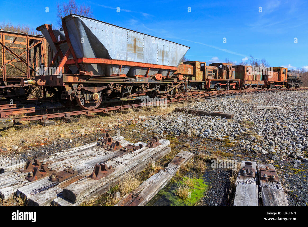 Old and abandoned rusting steam trains and railway carriages, Ayrshire ...