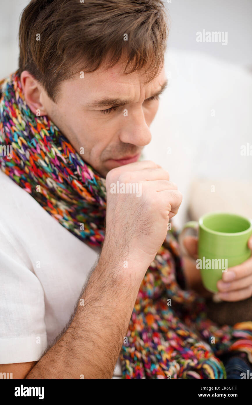 ill man with flu at home Stock Photo - Alamy