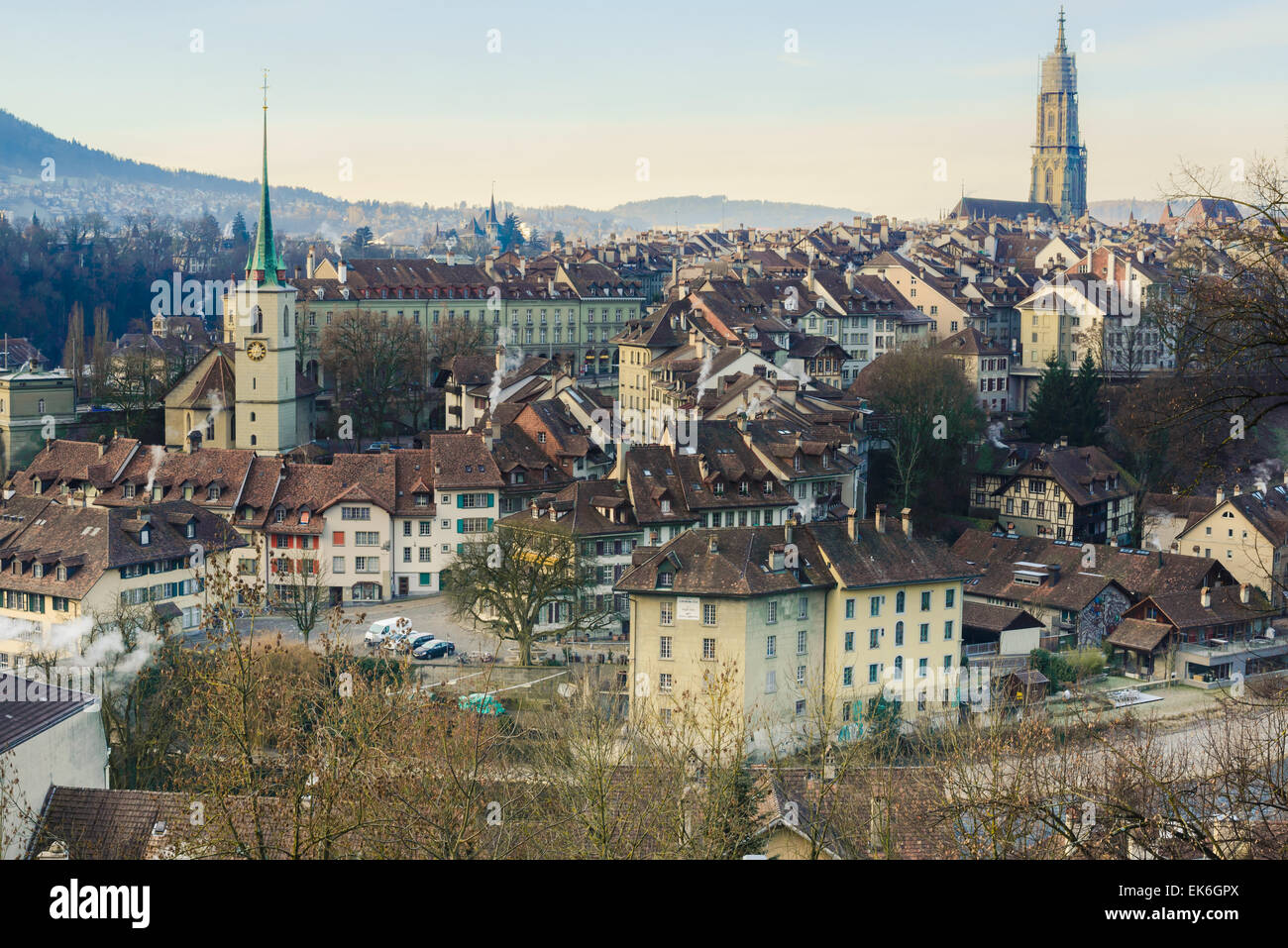 Bern historical center in morning, view from Aare shore Stock Photo - Alamy
