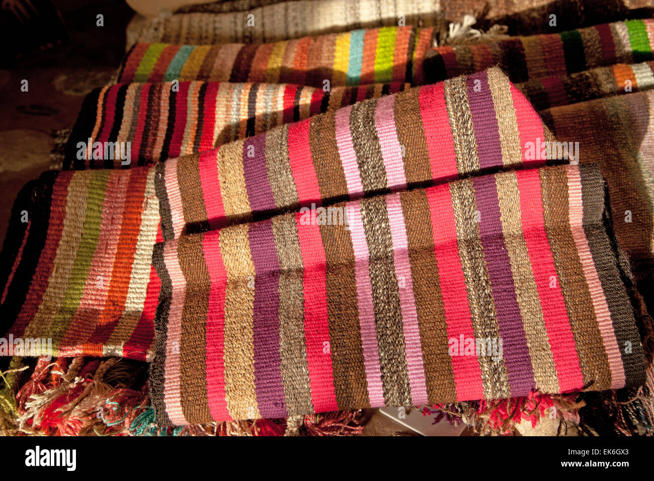 Woven textiles from Oman. Traditional weaving 'sidu' was from goat's ...