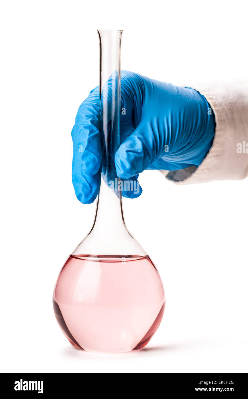 flask in hand on white isolated background Stock Photo - Alamy