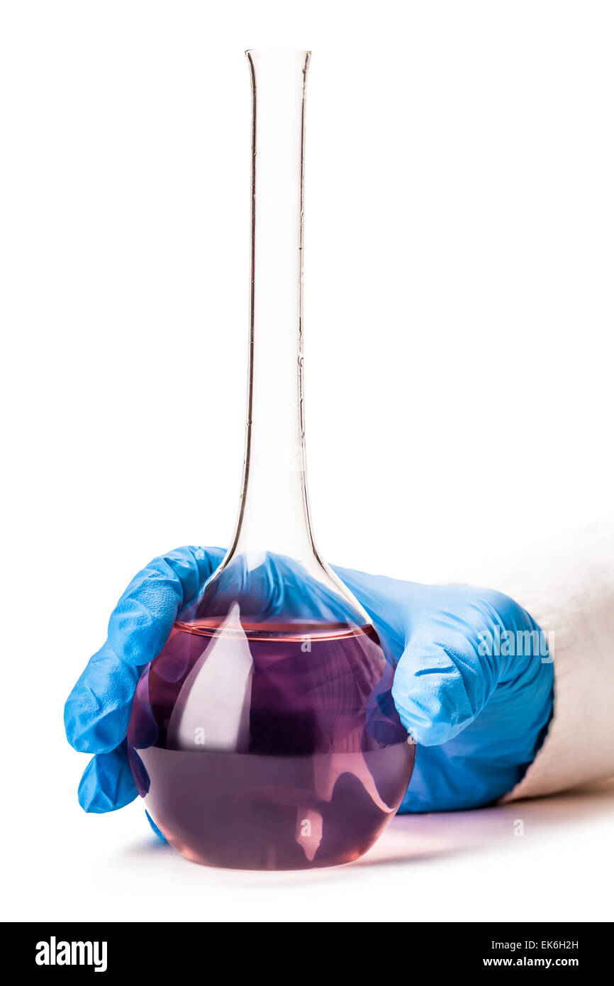 glass flask in hand on white background Stock Photo - Alamy