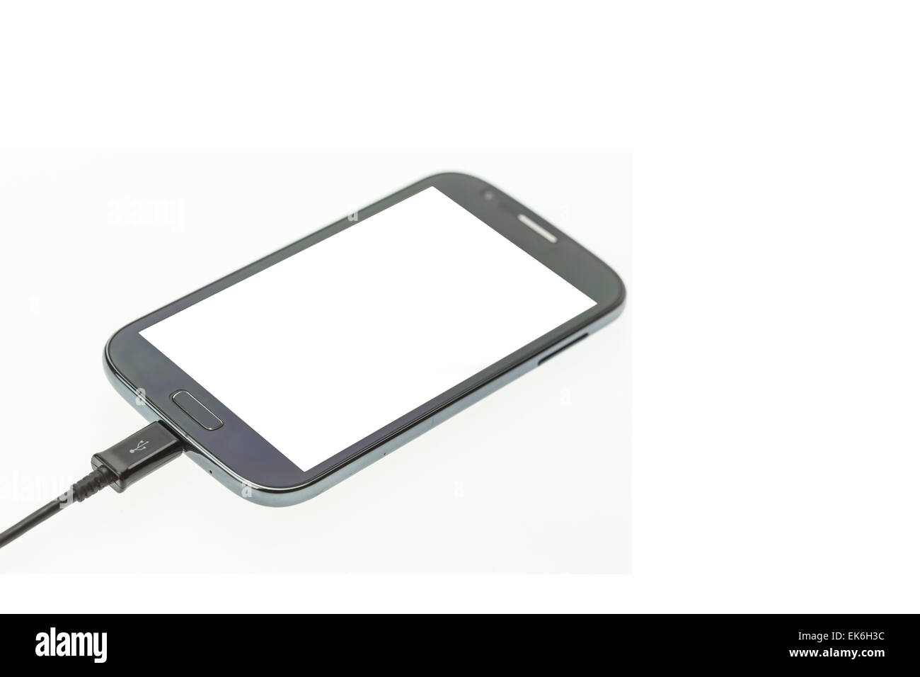 Macro Smartphone connect with charger isolated on white background ...