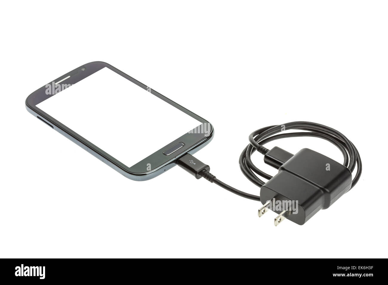 Macro Smartphone connect with charger isolated on white background ...