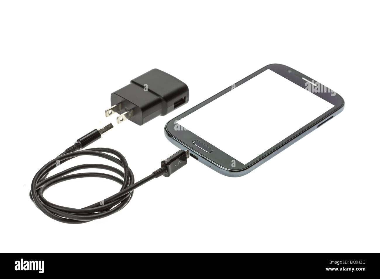 Macro Smartphone with charger cable isolated on white background Stock ...
