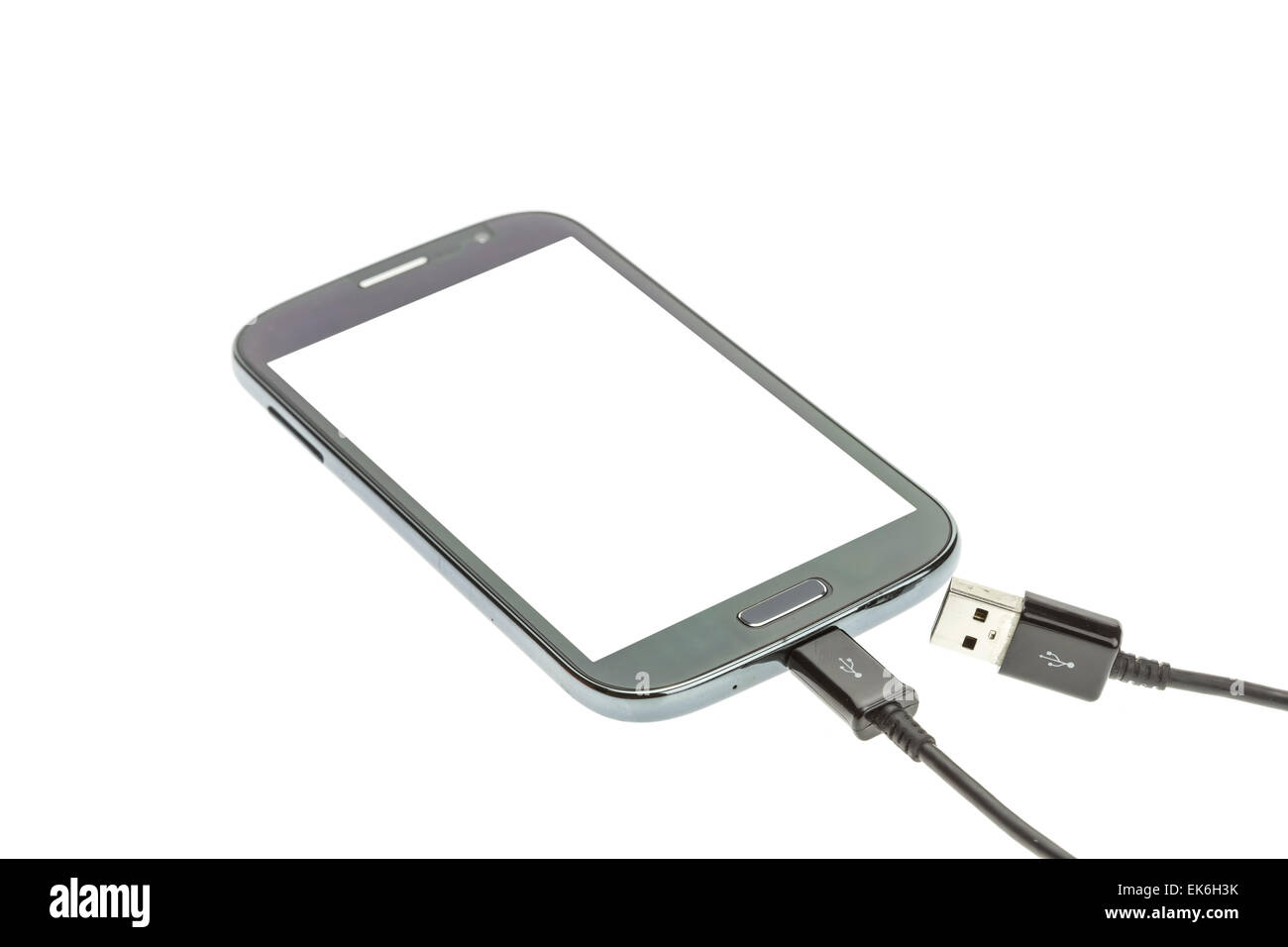 Macro Smartphone connect with charger isolated on white background ...