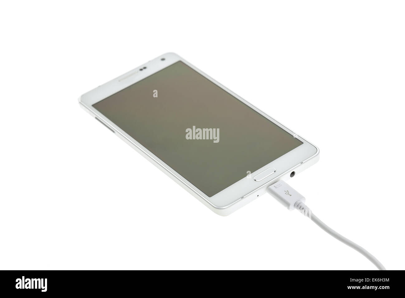 Macro Smartphone connect with charger isolated on white background ...