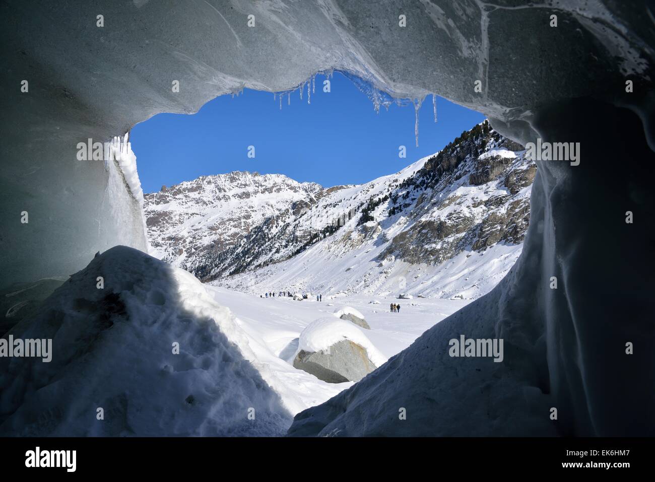 Glacier Cave, Morteratsch Glacier, Upper Engadine, Kanton Graubunden ...