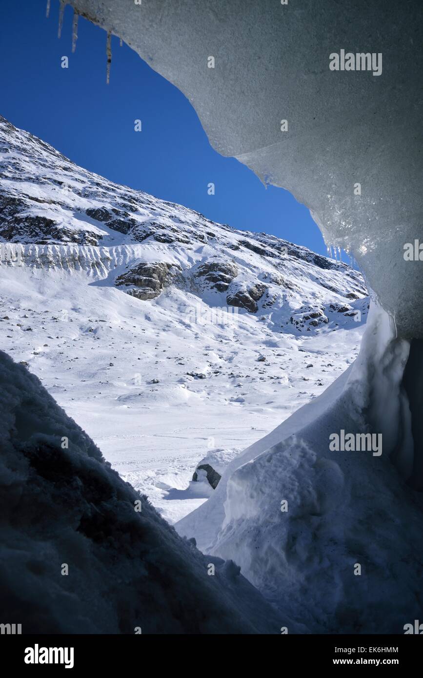 Glacier Cave, Morteratsch Glacier, Upper Engadine, Kanton Graubunden ...