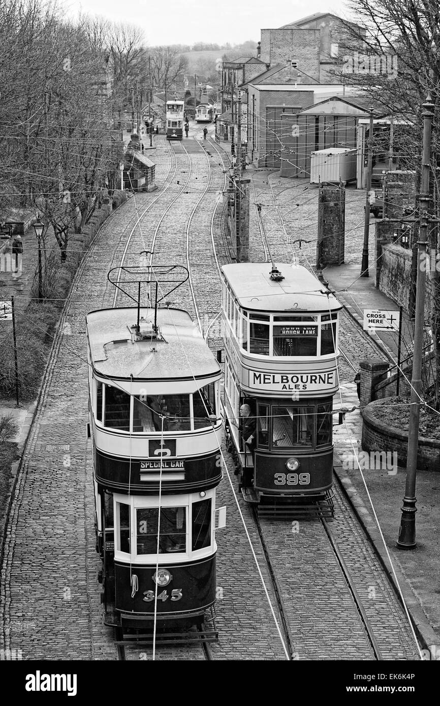 Black & White - A driver on the platform of Tram 399 (Leeds 1926) as ...