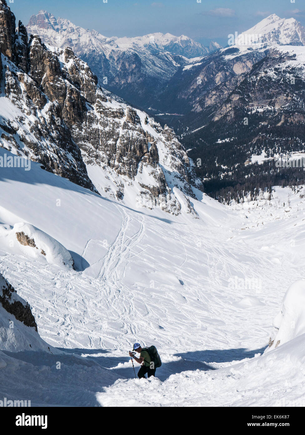 Alpine winter view of Dolomite Mountains, northeast of Cortina, Italy ...