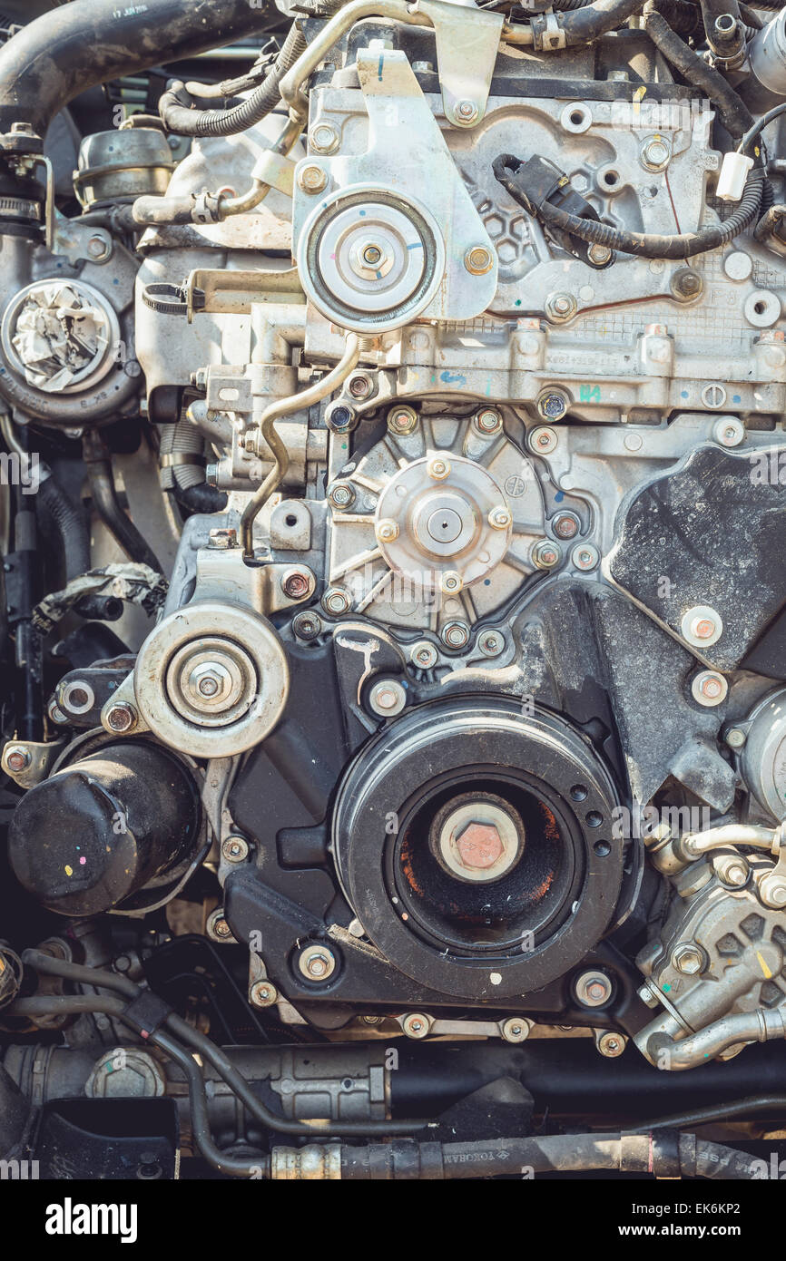 Close up Car engine part which accident Stock Photo - Alamy