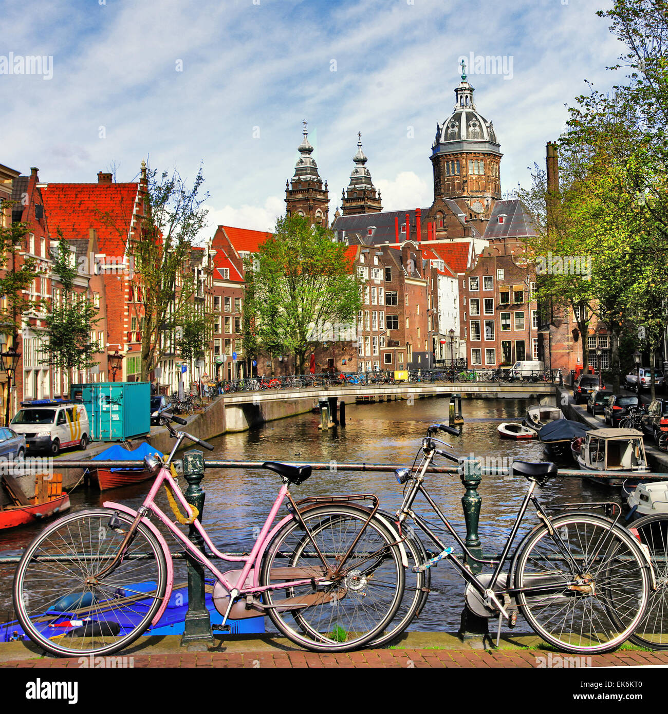 traditional scenery of Amsterdam, canals and bikes Stock Photo - Alamy