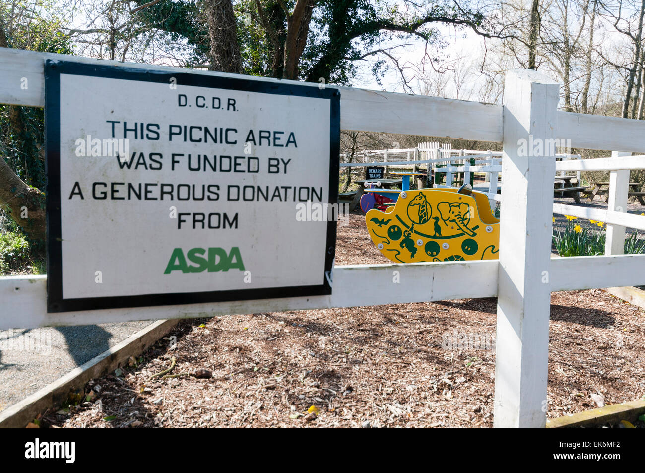 Sign "This picnic area was funded by a generous donation from Asda ...