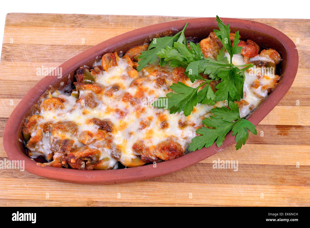 stew cooked by meat, cheddar cheese and mushroom Stock Photo - Alamy