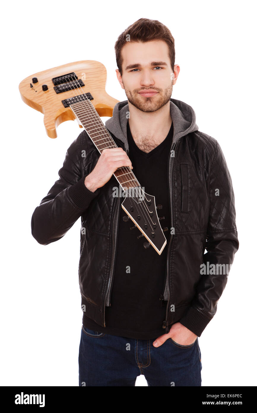 Handsome young man with an electric guitar Stock Photo - Alamy