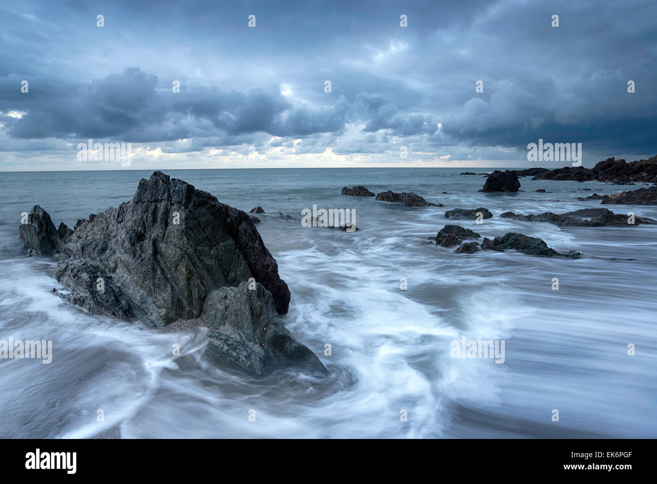 Grey and overcast weather at Portwrinkle beach on the south coast of ...
