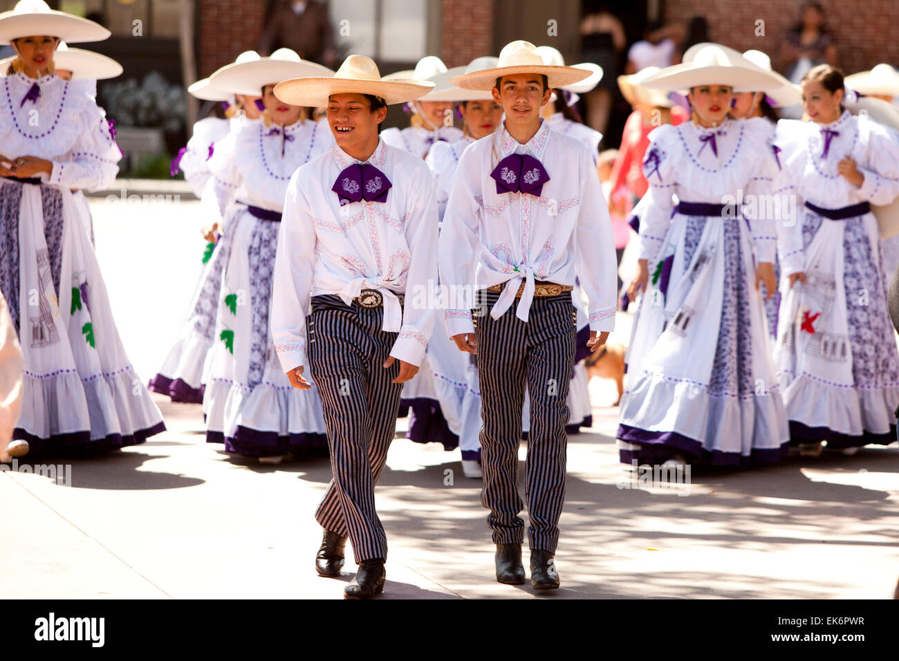 Dancers in traditional dress, Blessing of the Animals, Olvera Street ...