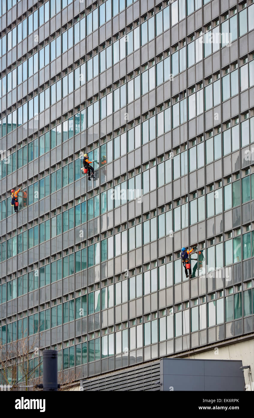 Manchester City Tower office block window cleaning team Stock Photo - Alamy