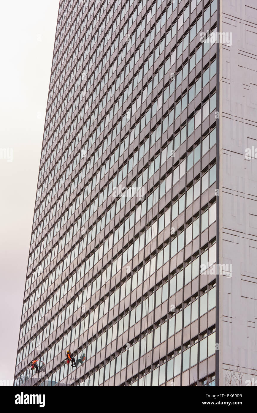 Manchester City Tower office block window cleaning team Stock Photo - Alamy