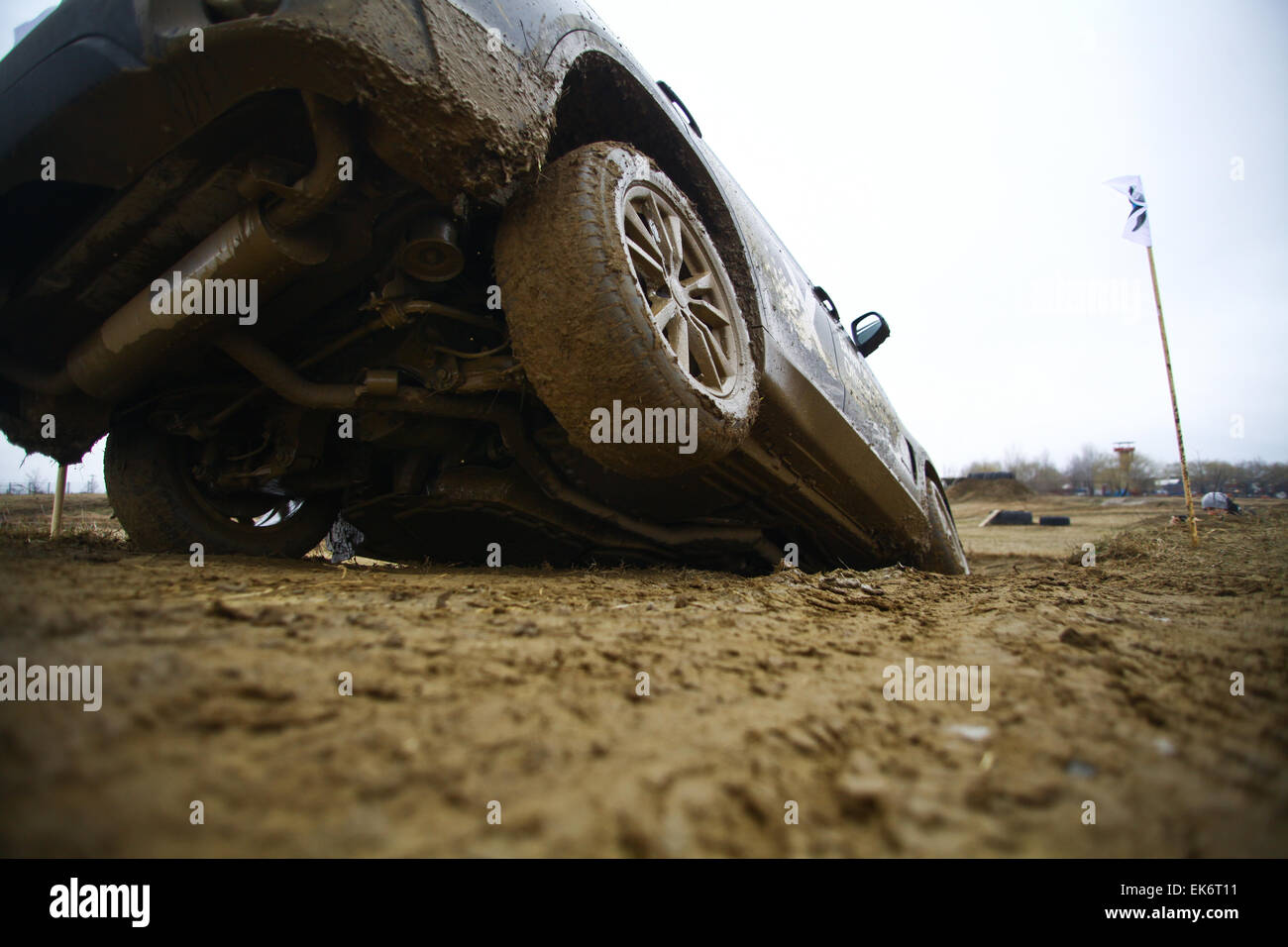 Color picture of an off road car with one wheel suspended Stock Photo ...