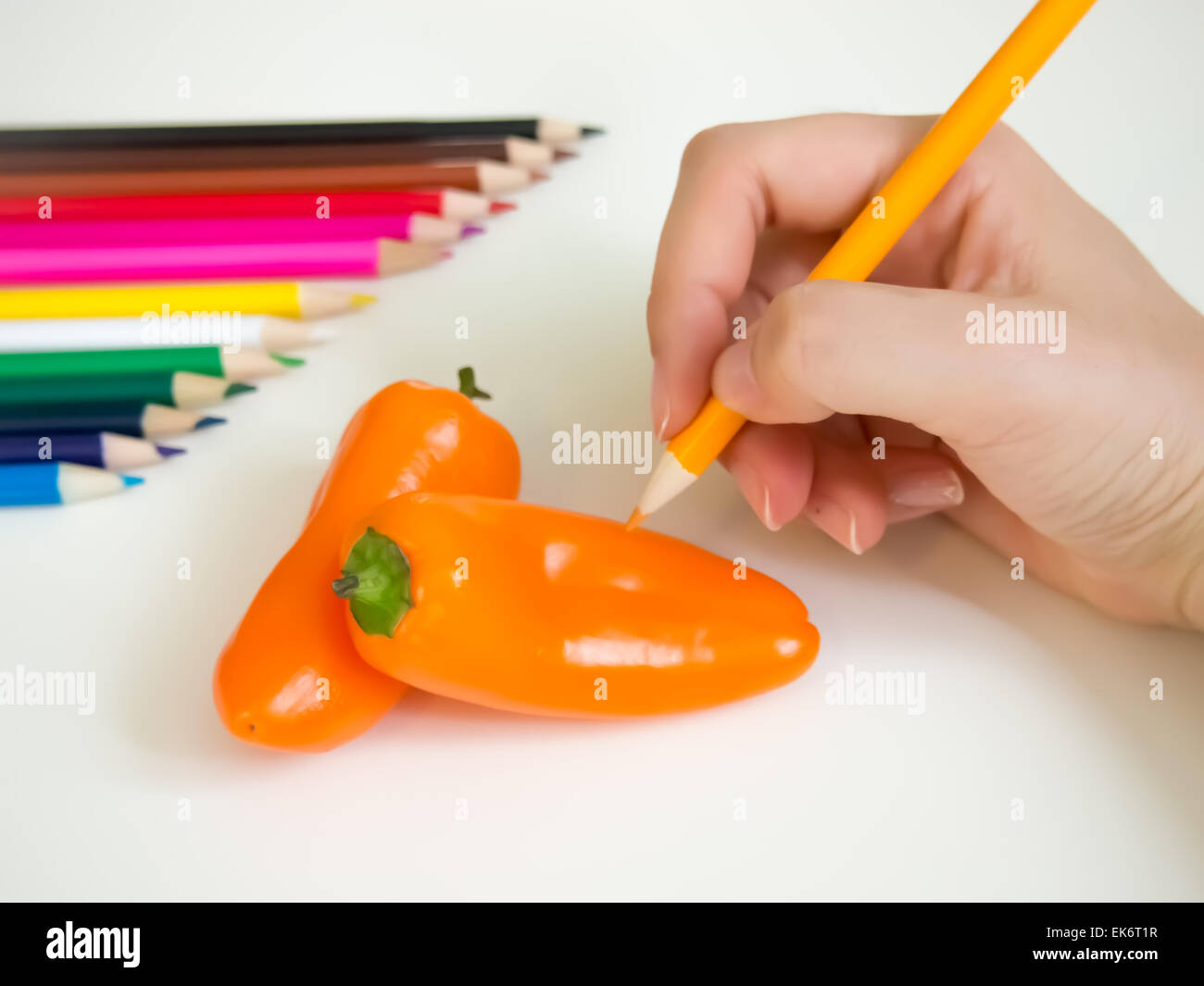 looks like drawing papricas with the colored pencil Stock Photo - Alamy
