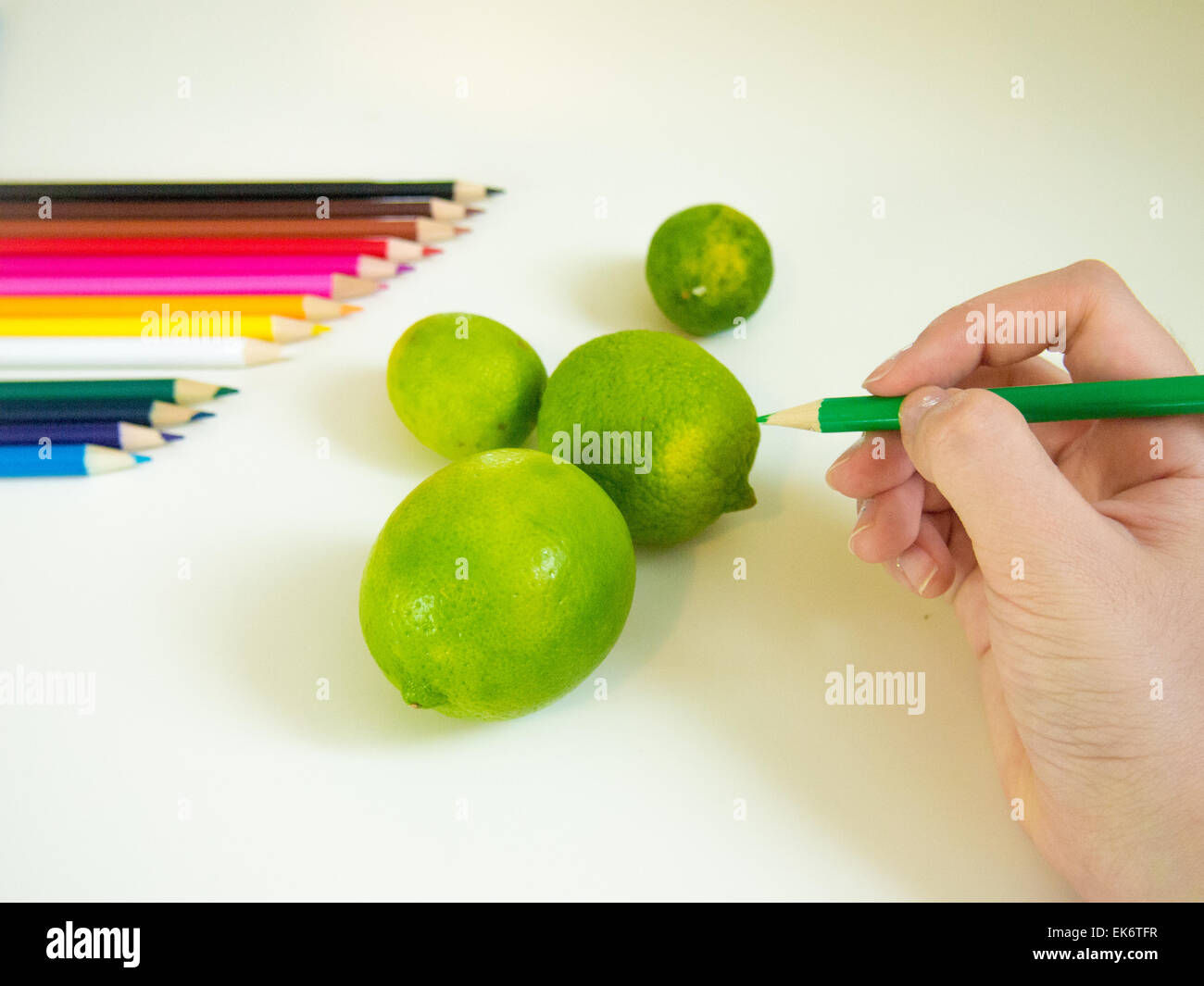 looks like drawing limes with the colored pencil Stock Photo - Alamy