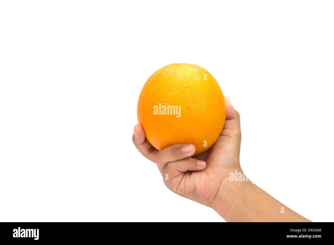 Hand holding orange isolated on white background Stock Photo - Alamy