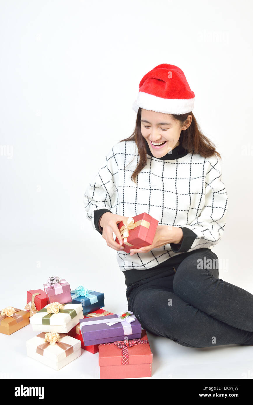 Receive a lot of presents. Happy girl Stock Photo - Alamy