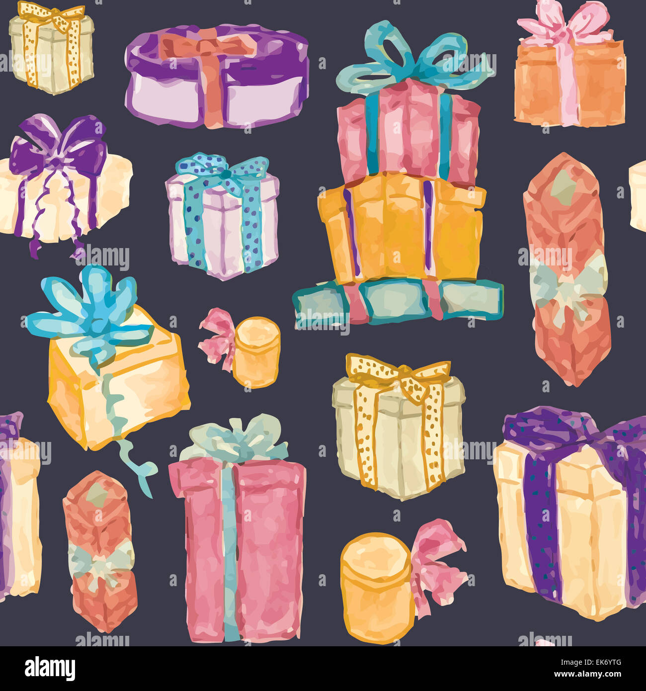 Seamless texture with hand drawn watercolor gift boxes Stock Photo - Alamy