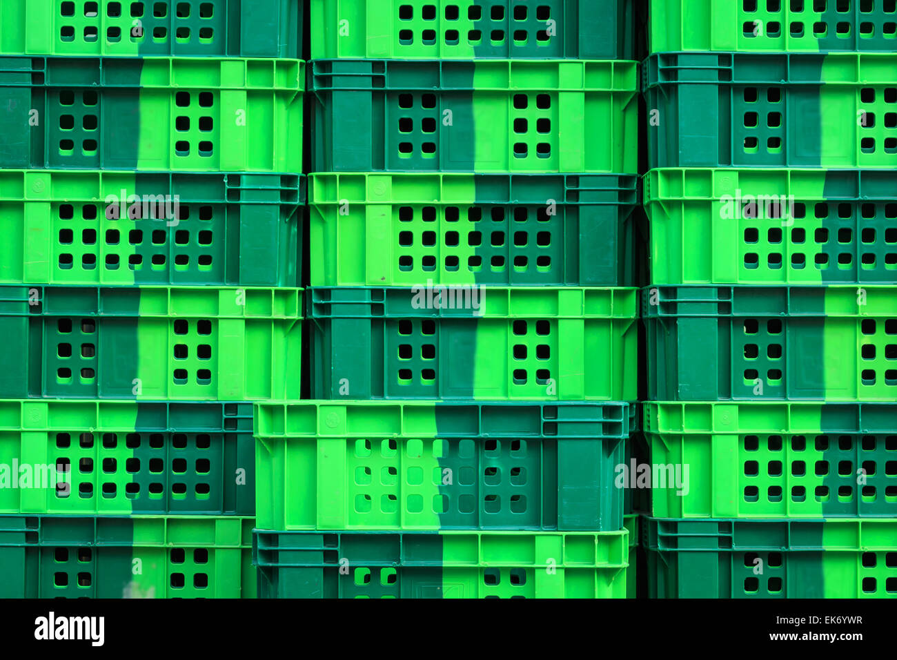 Stack of empty green crate Stock Photo - Alamy