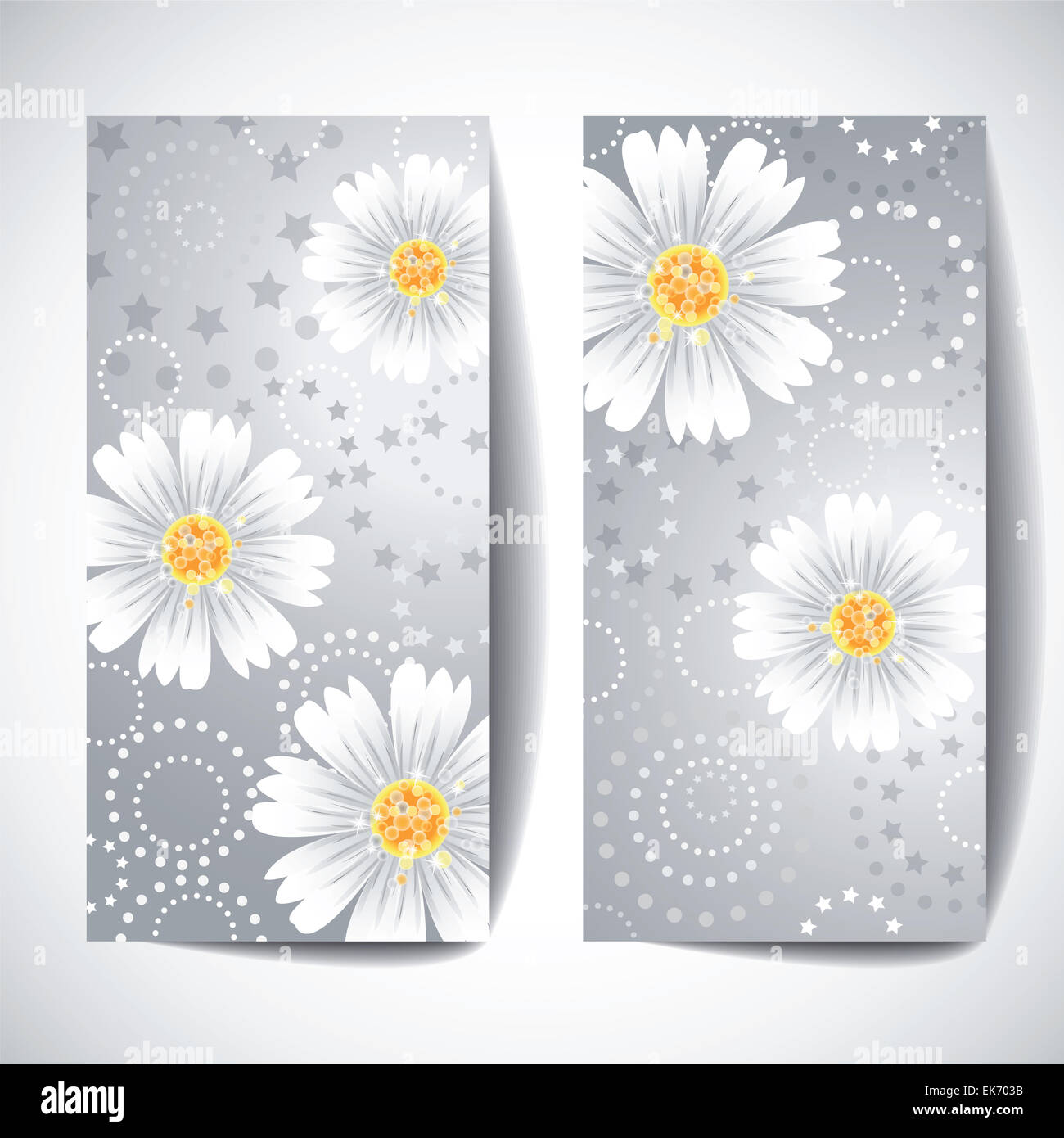 Two banners with daisy flowers on white background. Vector illustration ...