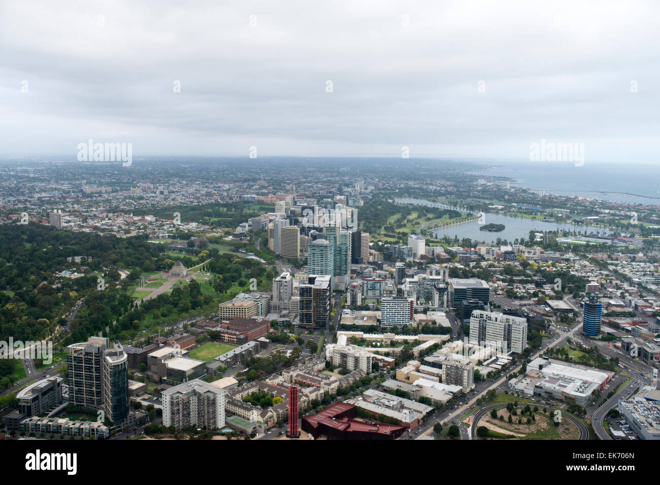 A view towards South Melbourne, Albert Park and Port Phillip Bay near ...