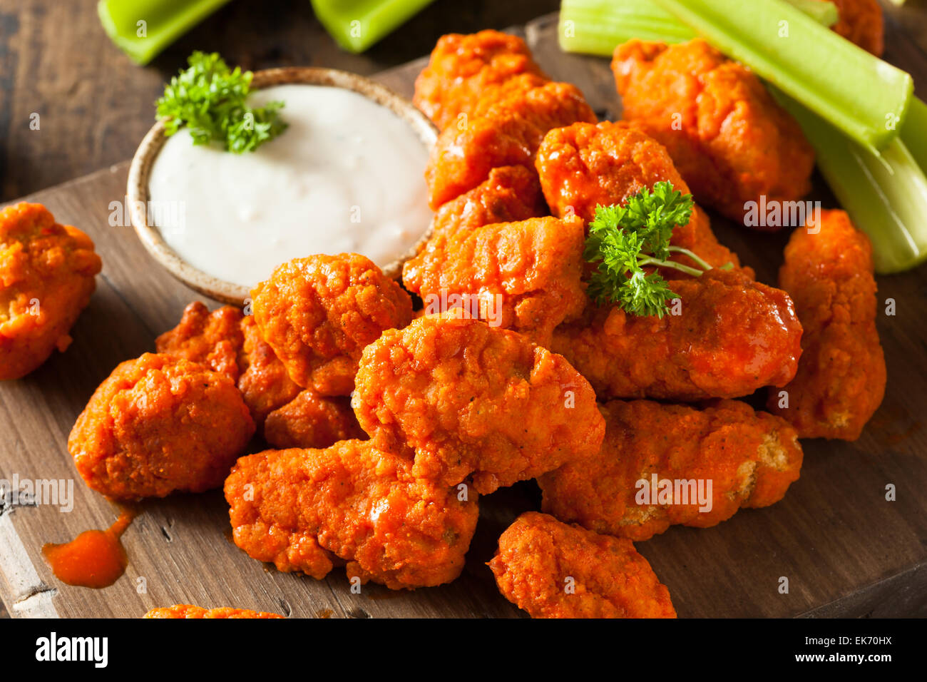 Hot and Spicy Boneless Buffalo Chicken Wings with Ranch Stock Photo - Alamy