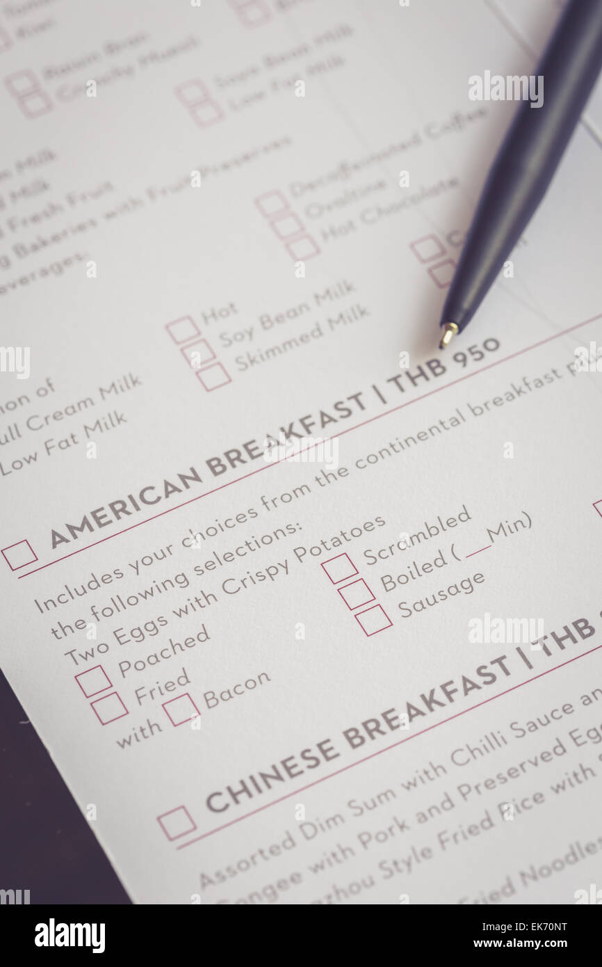 Close up Menu list with pen Stock Photo - Alamy