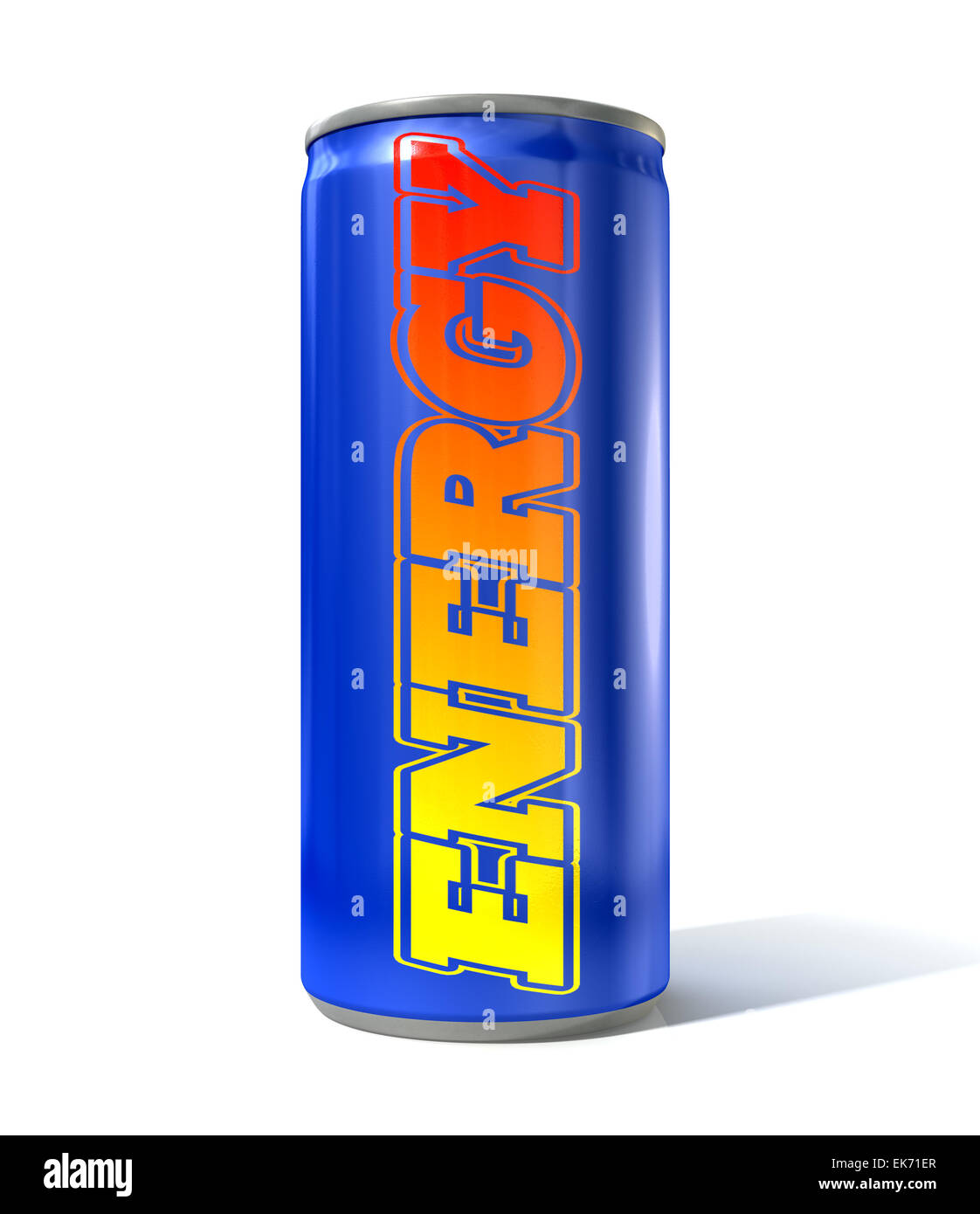 A blue energy drink shaped tin can with the word energy written on it ...