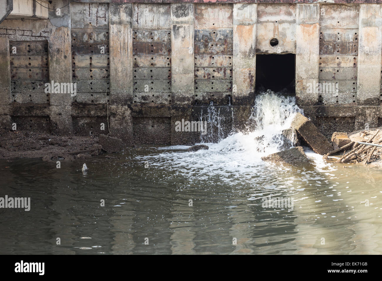Water flowing from a drain pipe into a small river Stock Photo - Alamy