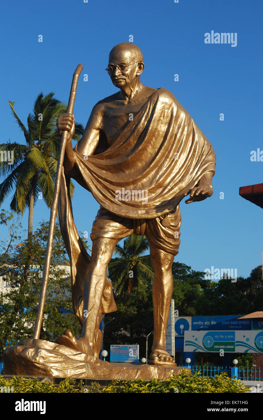 golden statue of gandhi port blair india Stock Photo - Alamy