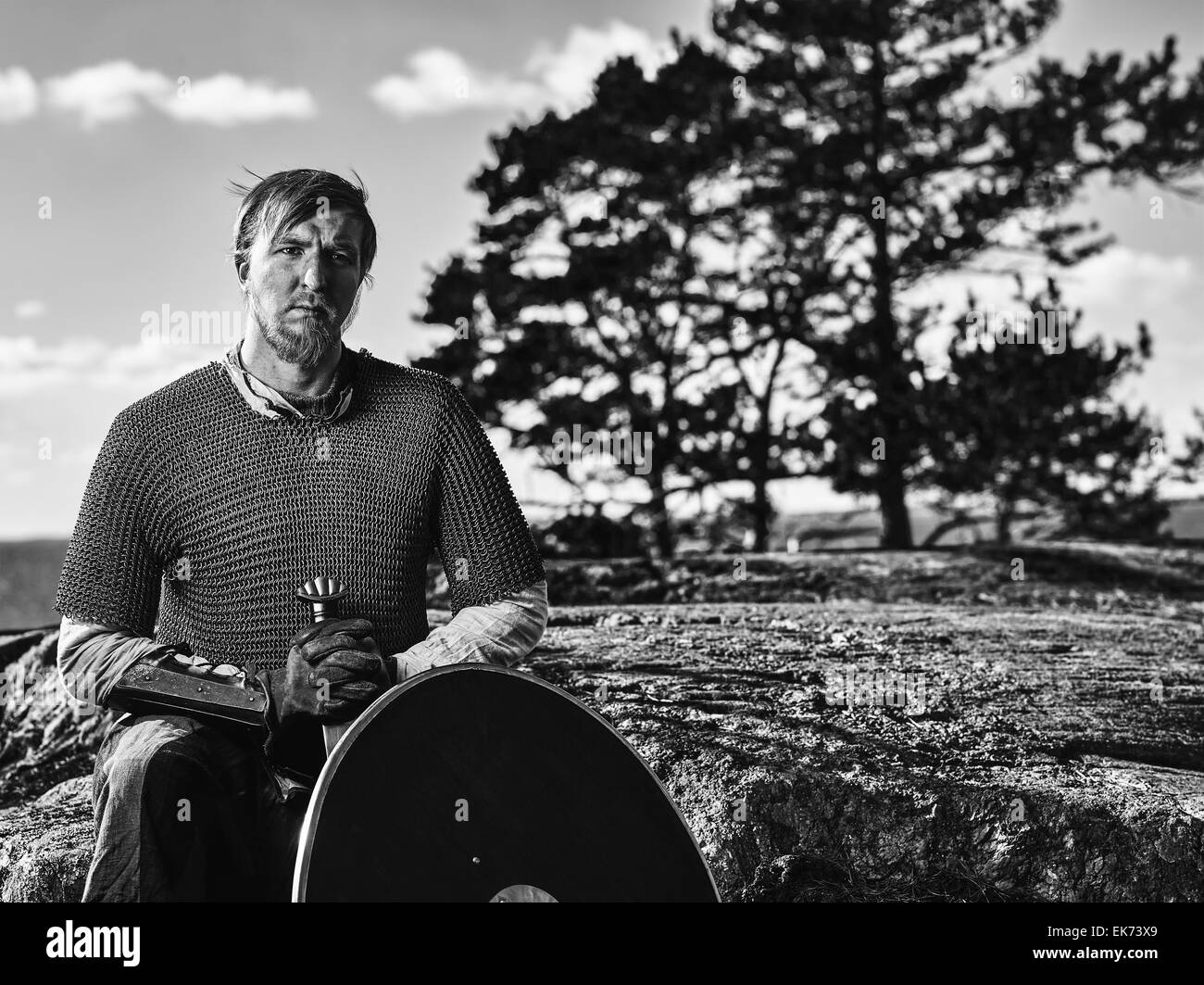 Medieval viking warrior wearing chainmail, he has the sword and the ...