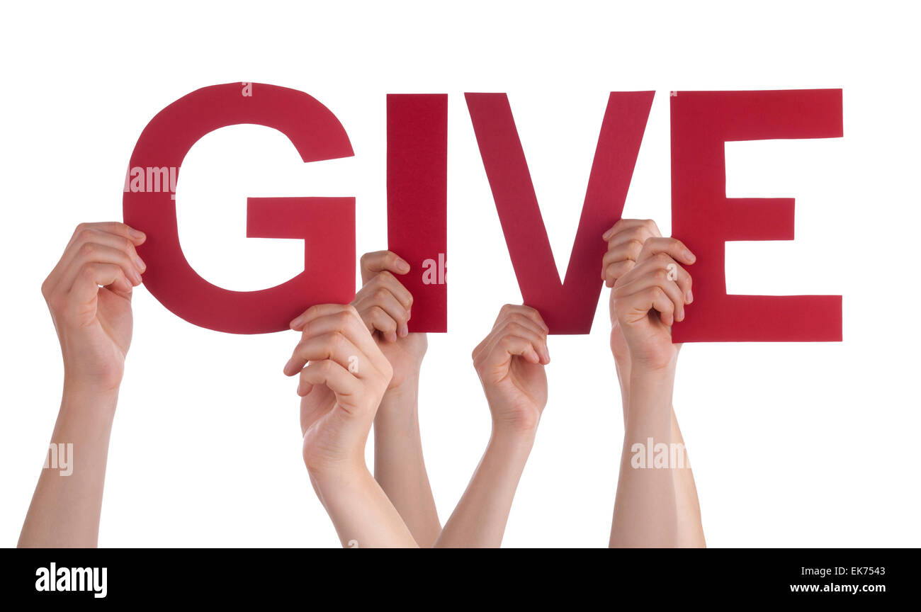 Many Caucasian People And Hands Holding Red Straight Letters Or ...