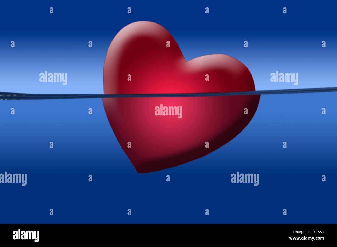 Red heart illustration shape sinking into the blue water Stock Photo ...