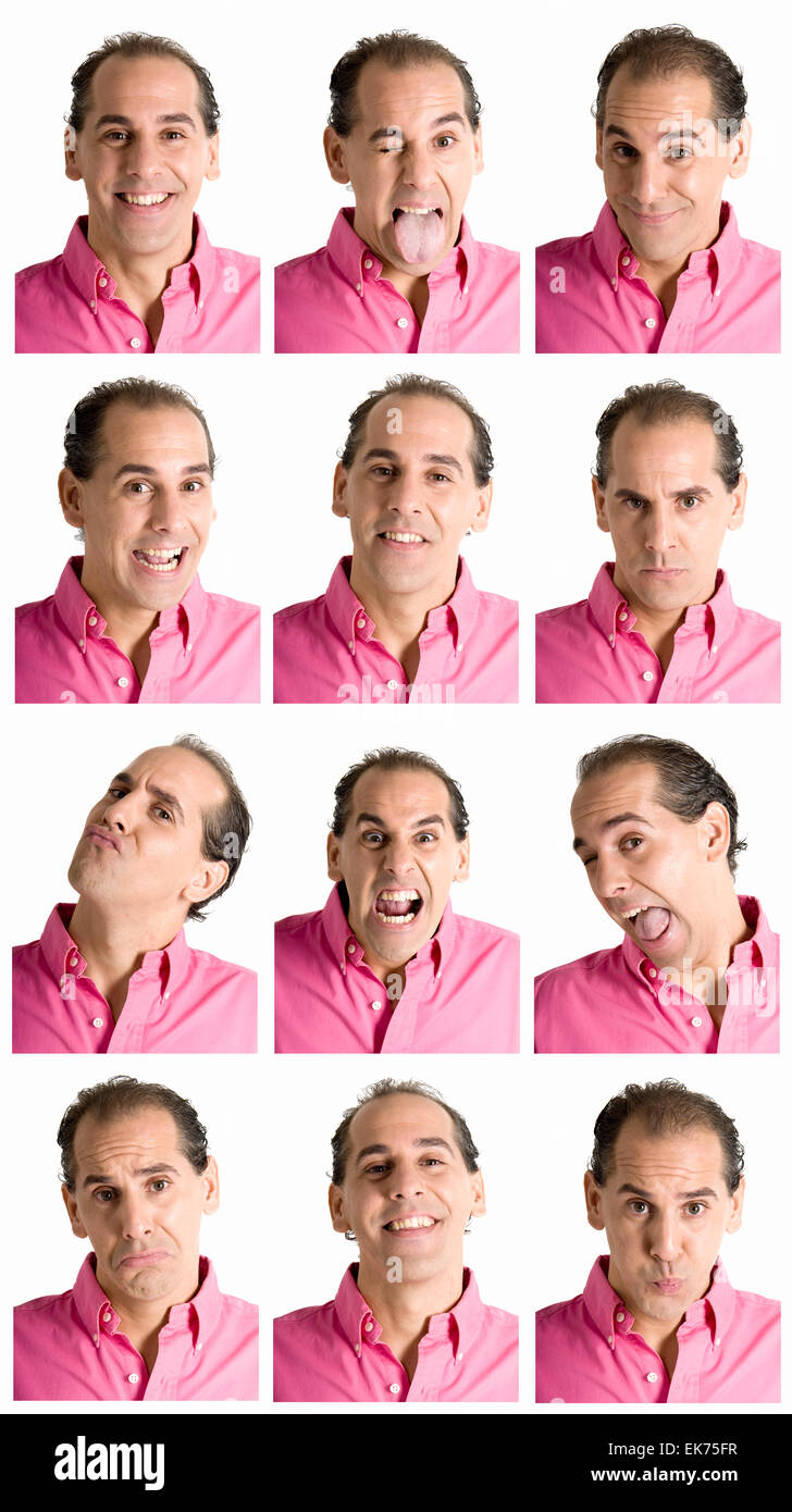 Adult man face expressions composite isolated on white background Stock ...