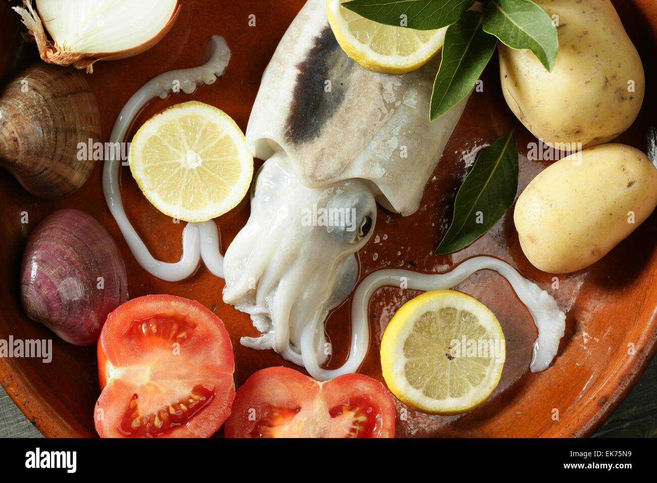 Cuttlefish uncooked, Squid Mediterranean seafood Stock Photo - Alamy