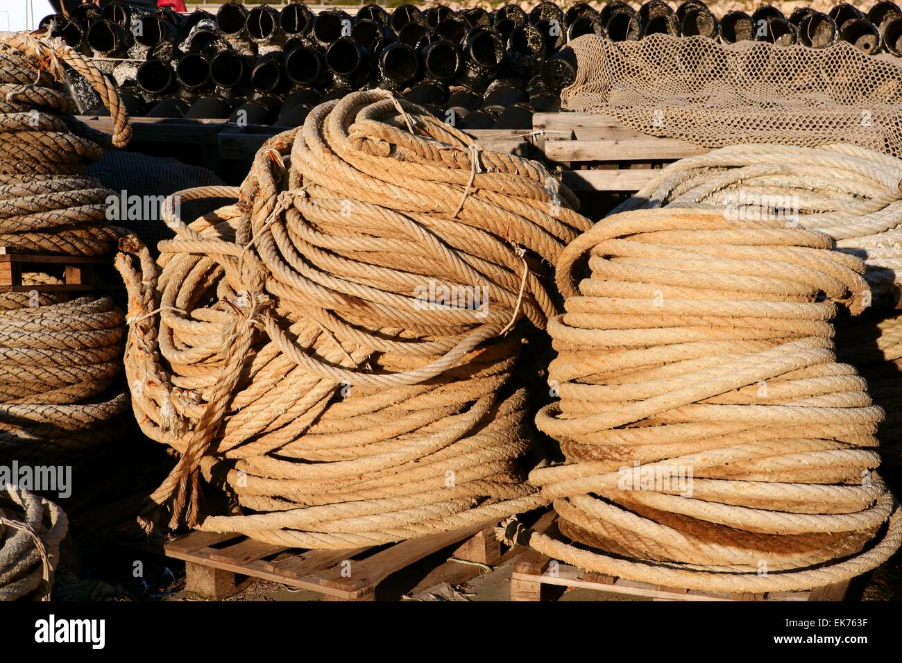 Stacked marine thread, professional fisherman Stock Photo - Alamy