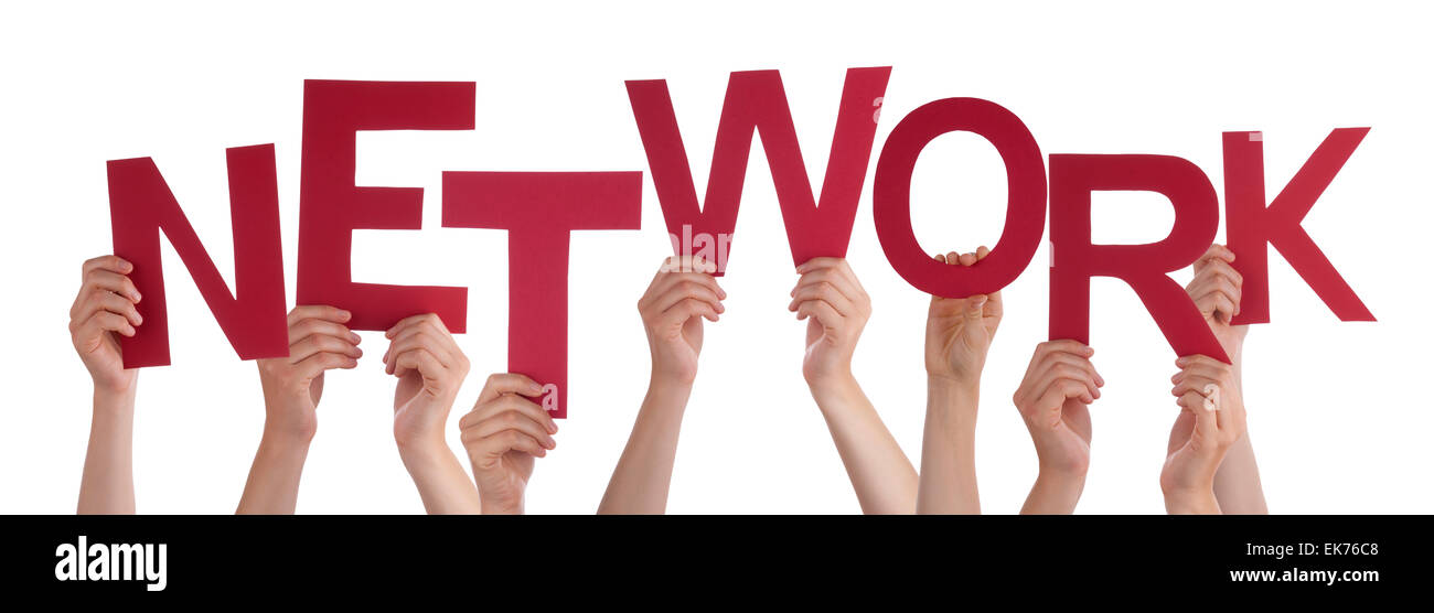 Many Caucasian People And Hands Holding Red Letters Or Characters ...