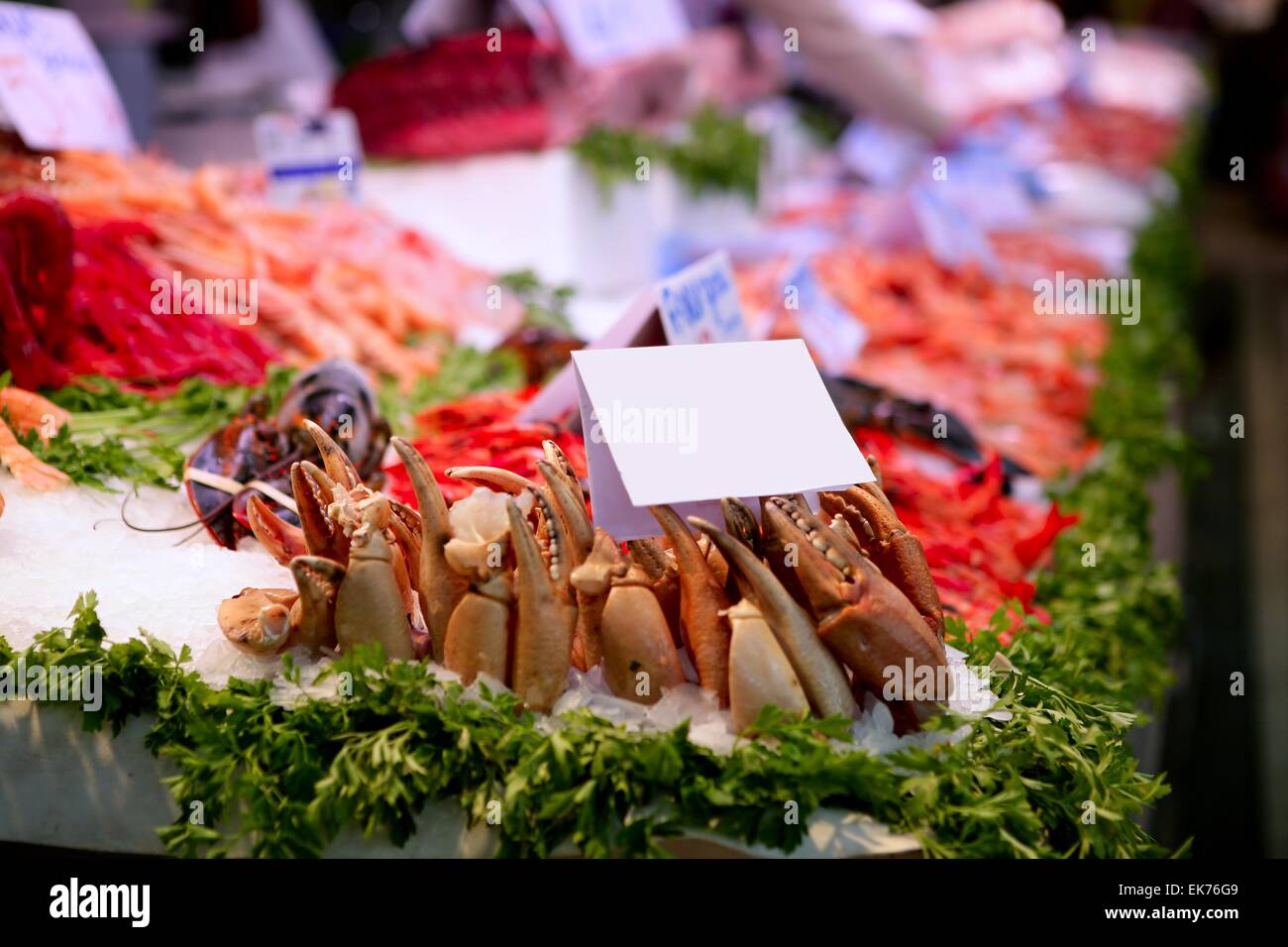 Fish market in Spain with seafood and ice Stock Photo - Alamy