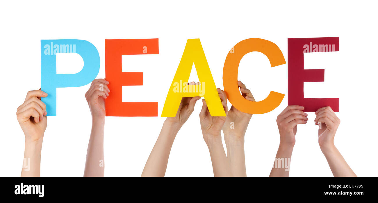 Many Caucasian People And Hands Holding Colorful Straight Letters Or ...