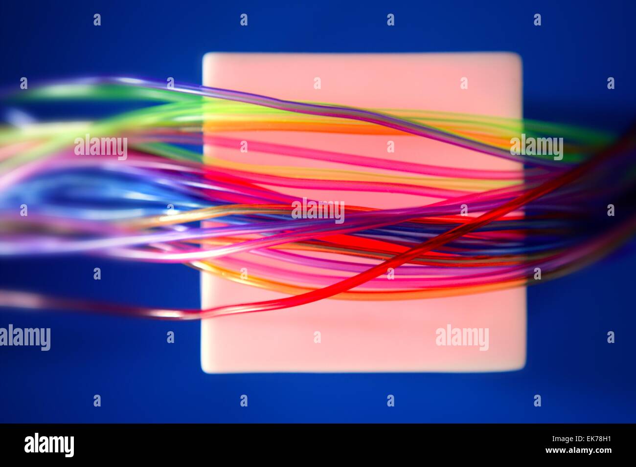 Glowing square with colorful wires such a wired communication Stock ...