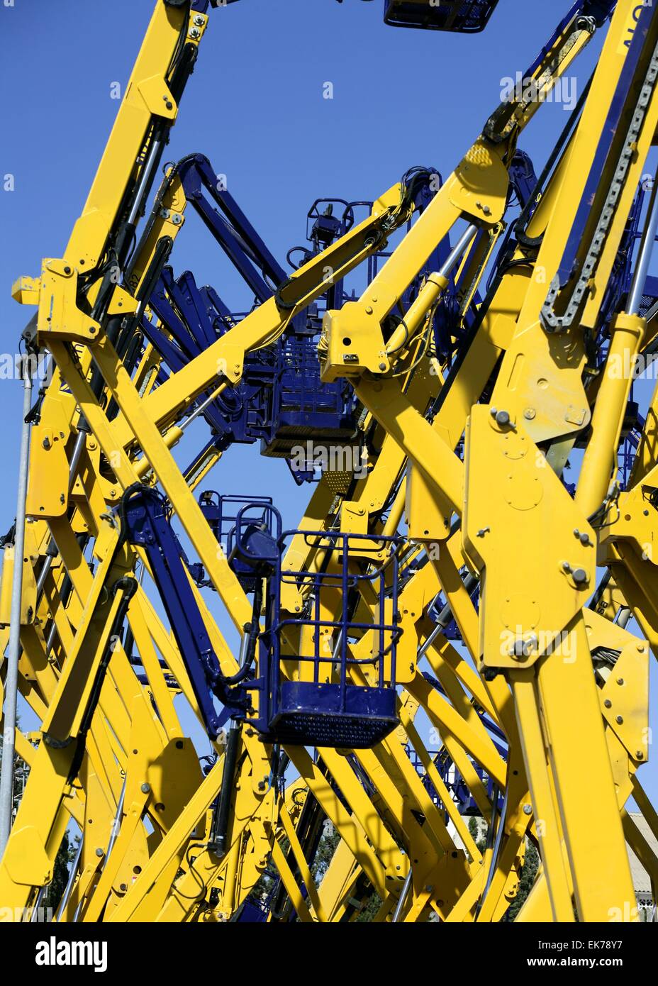 Construction crane vehicles, elevator platform Stock Photo - Alamy