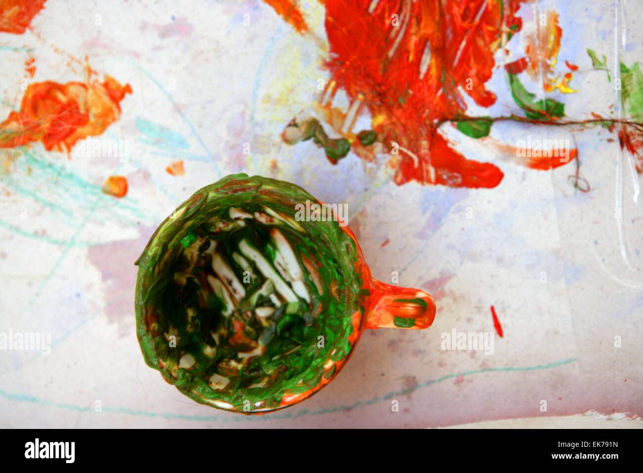 abstract children paint and colored cup Stock Photo - Alamy